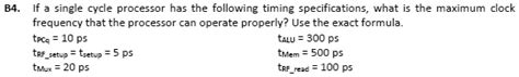 Solved If A Single Cycle Processor Has The Following Timing
