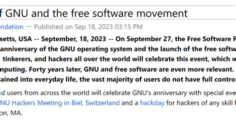 Gnu 和自由软件运动迎四十周年,fsf 基金会发表文章纪念腾讯新闻 Gnu 和自由软件运动迎四十周年,fsf 基金会发表文章纪念腾讯新闻