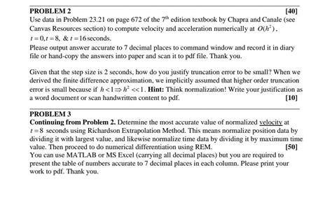 Solved 2321 Use The Following Data To Find The Velocity And