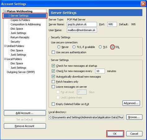 POP3 In Mozilla Thunderbird Platon Net Support