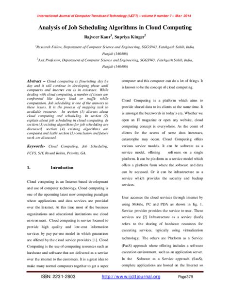 pdf analysis of job scheduling algorithms in cloud computing