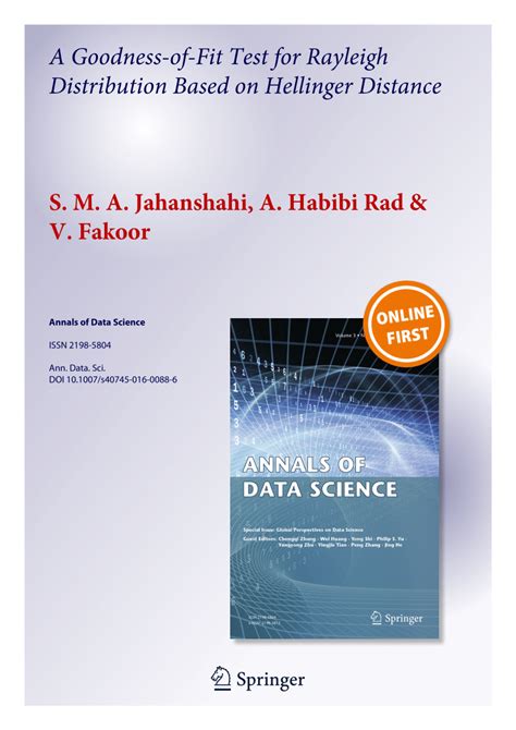 Pdf A Goodness Of Fit Test For Rayleigh Distribution Based On Hellinger Distance