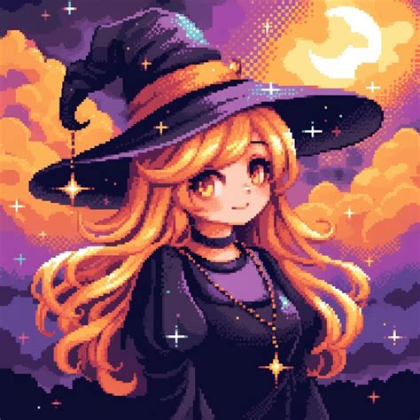 Kawaii Halloween Witch Profile Picture In 2024 Pixel Art Halloween