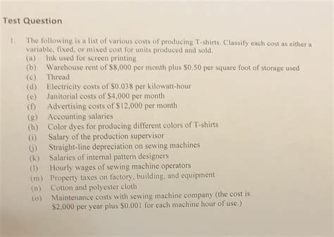[solved] classify each cost as either a variable fixed or mixed cost