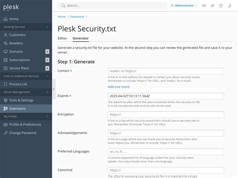 Security Txt Extension Plesk