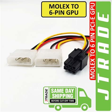 Molex IDE 4 pin Male to 6 Pin Male Power Cable for PCI-E GPU Graphic ...