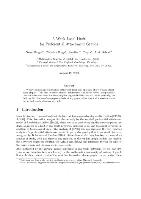 Pdf A Weak Local Limit For Preferential Attachment Graphs
