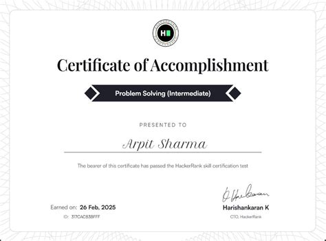 Problemsolving Hackerrank Coding Achievement Keeplearning Arpit