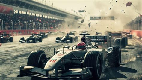 Racing Car Move At High Speed Along Racetrack With High Speed And Smoke Aig42 Stock Image