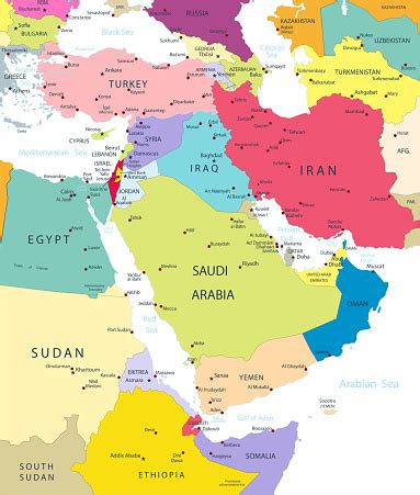 Political Map Of The Middle East And Asia Stock Illustration Download