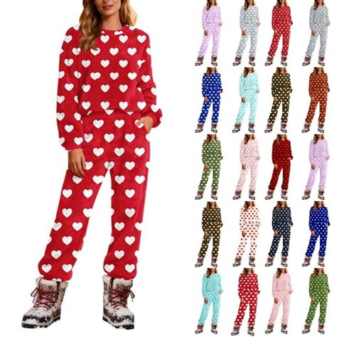 Akafmk Plus Size Fleece Pajama Sets For Women 2 Piece Long Sleeve