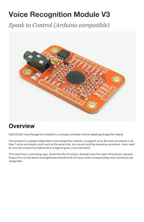Voice Recognition Module With Microphone Control Voice Board For Arduino At Voice