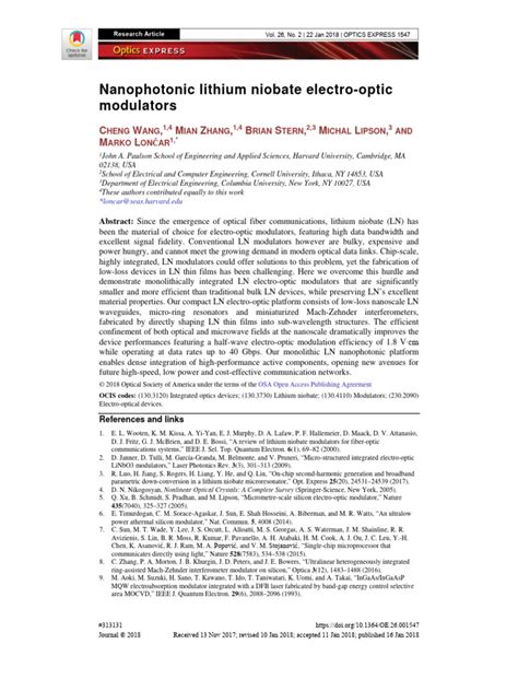 Nanophotonic Lithium Niobate Electro Optic Modulators Pdf