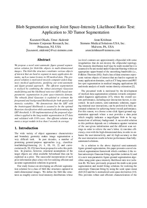 Pdf Blob Segmentation Using Joint Space Intensity Likelihood Ratio