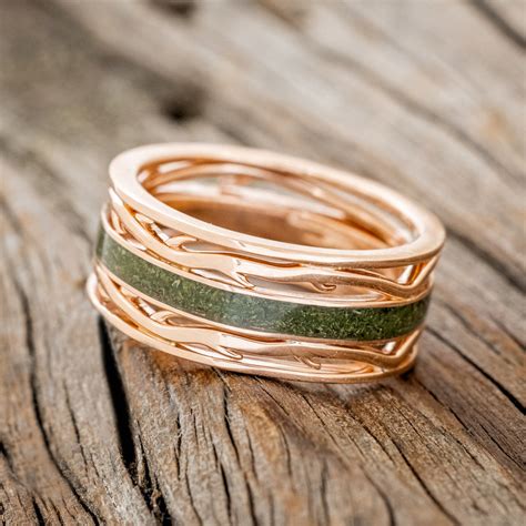 Set Of Artemis On The Vine Moss Agate And Artemis Moss Wedding Rings