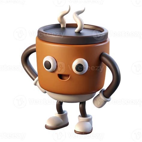 Splendid Dramatic Surreal Coffee Cup Character With Steam Flat Brown And White Minimal Details