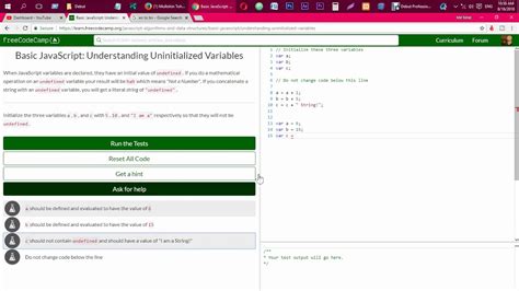 Basic Javascript Understanding Uninitialized Variables Freecodecamp