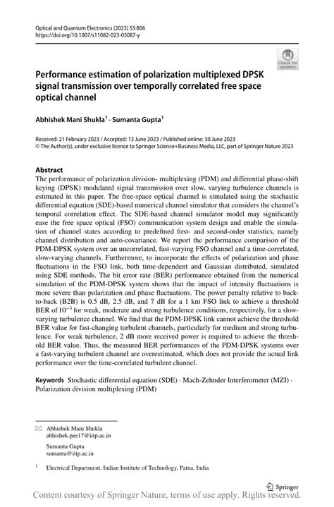 Performance Estimation Of Polarization Multiplexed Dpsk Signal