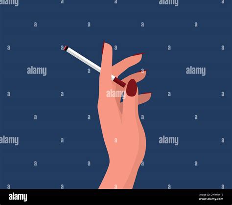 Womans Hand Holds A Cigarette Icon Symbol Female Vector With Red