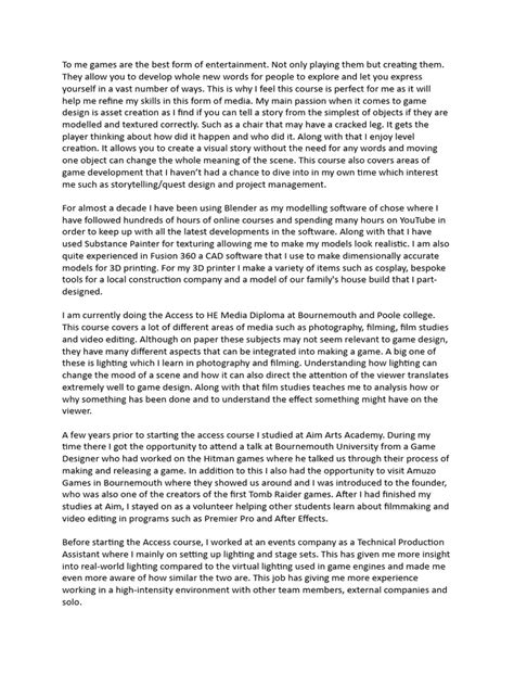 Personal Statement Draft 1 Elliot Burridge Pdf 3 D Computer Graphics 3 D Printing