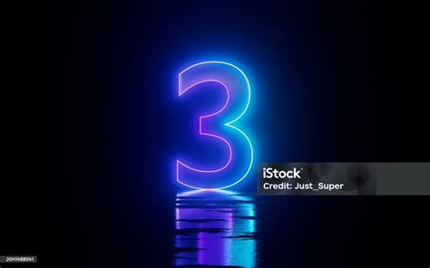 Número Tres 3 Cuenta Regresiva De Reflejo Brillante De Neón Digital