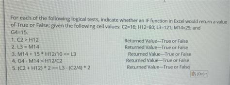 Solved For Each Of The Following Logical Tests Indicate Chegg