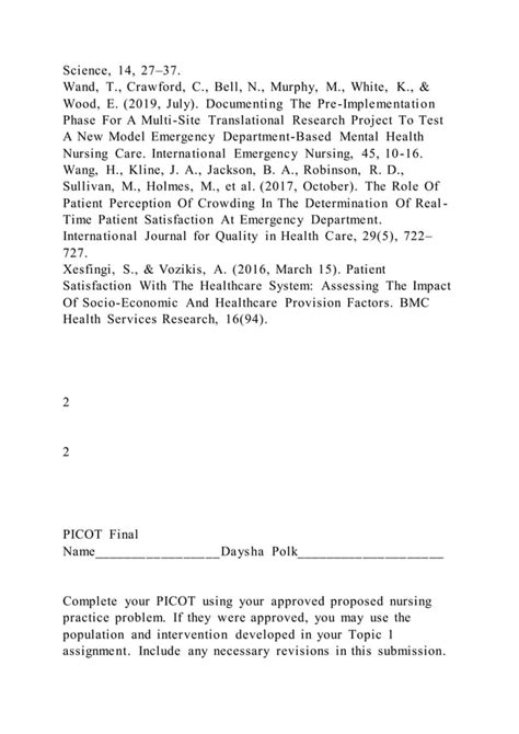 Benchmark 1evidence Based Practice Project Picot Docx