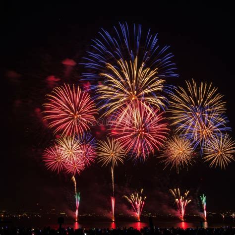Vibrant Fireworks Illuminate The Night Sky Above A Bustling Cityscape