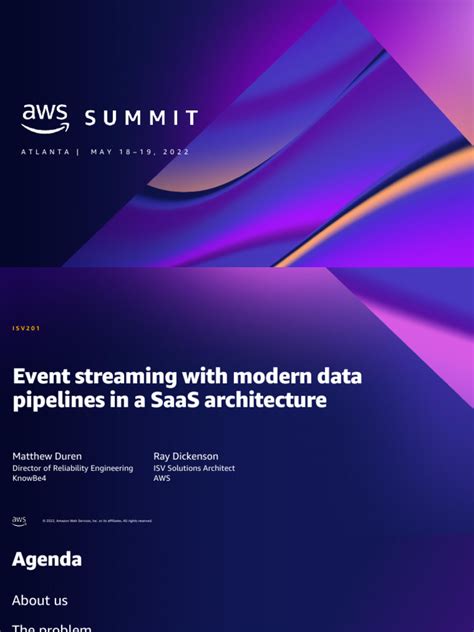 Event Streaming With Modern Data Pipelines In A Saas Architecture Isv201 Pdf Amazon Web