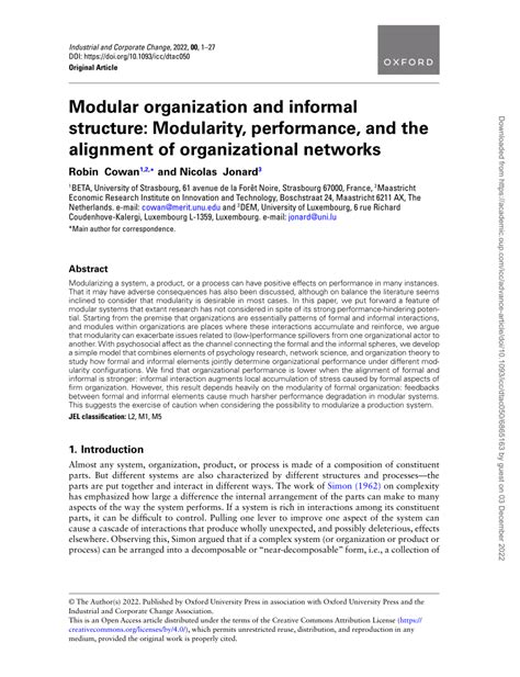 Pdf Modular Organization And Informal Structure Modularity Performance And The Alignment Of
