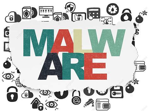Protection Concept Malware On Torn Paper Background Texture Icons Text Photo And Picture For
