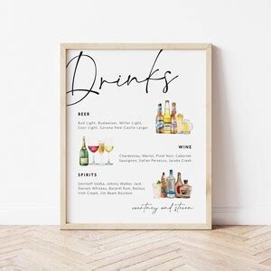 Calligraphy Drinks Sign Printable Bar Menu Template Editable Bar Sign