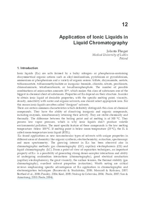 Pdf Ionic Liquids In Liquid Chromatography