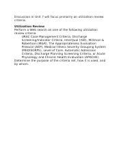 New 16 Docx Discussion In Unit 7 Will Focus Primarily On Utilization Review Criteria