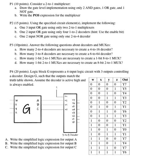 p1 10 points consider a 2 to 1 multiplexer a draw the gate level