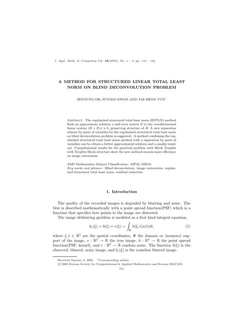 Pdf A Method For Structured Linear Total Least Norm On Blind Deconvolution Problem