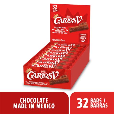 Carlos V Milk Chocolate Style Mexican Candy Bar 32 Count 127 Lb