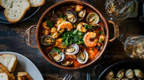 Overhead Shot Of A Traditional Portuguese Seafood Cataplana Featuring