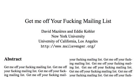 Get Me Off Your Fucking Mailing List Has Been Peer Reviewed And Accepted For Publication