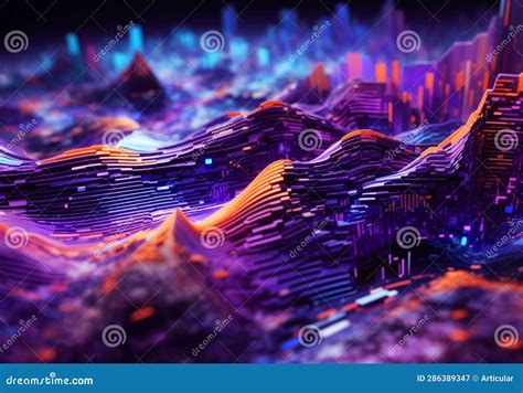 Abstract Particle Data Landscape Background With Flowing Binary Codes Rivers High Speed Digital