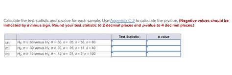 Solved Calculate The Test Statistic And P Value For Each Chegg Com