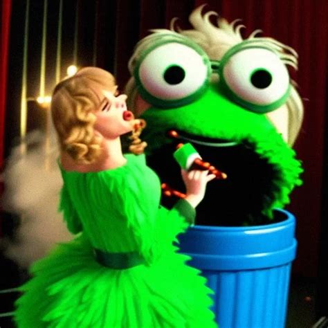 Oscar The Grouch Blowing Out Taylor Swifts Back Free Ai Art Generator