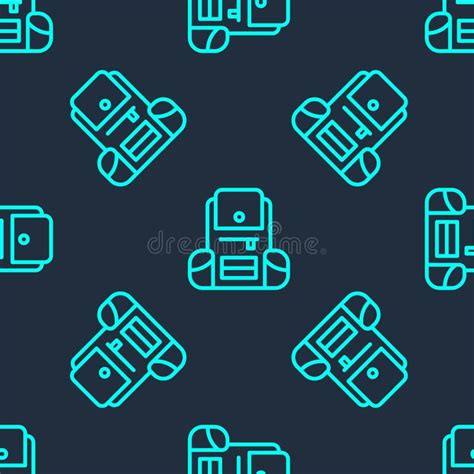 Green Line Hiking Backpack Icon Isolated Seamless Pattern On Blue Background Camping And