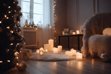premium ai image new year white interior decoration with candles and