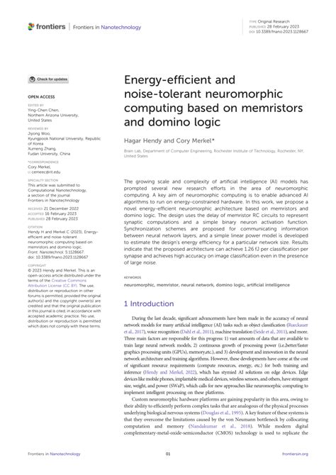 Pdf Energy Efficient And Noise Tolerant Neuromorphic Computing Based On Memristors And Domino