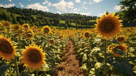 Field Of Yellow Sunflowers Generative Ai Stock Illustration