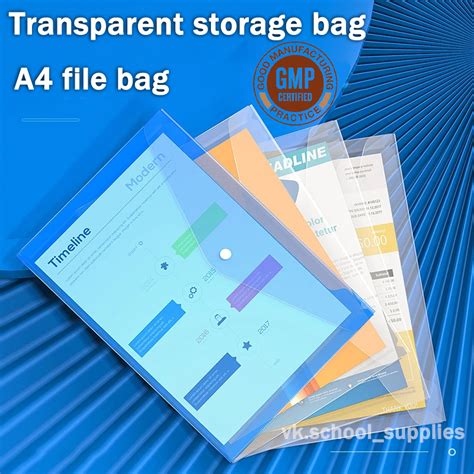A File Bag Transparent Bag Plastic Thicken Button Closure Folder Business Office Babe