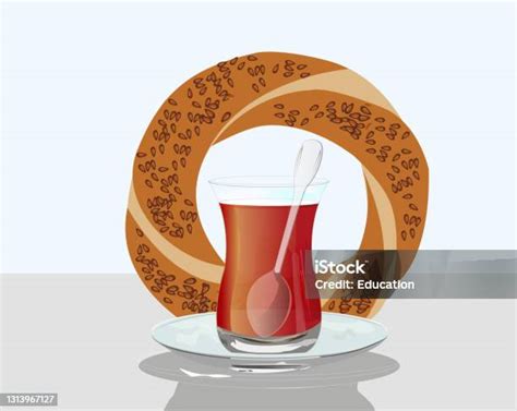 튀르크 시뮬레이션 Vektör 터키 참깨 빵 반지 둥근 터키 베이글 베이글과 차 컵 흰색 배경에 베이글과 차 컵 베이글에 대한 스톡 벡터 아트 및 기타 이미지 Istock