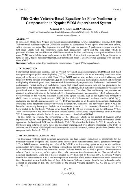 Pdf Fifth Order Volterra Based Equalizer For Fiber Nonlinearity Compensation In Nyquist Wdm