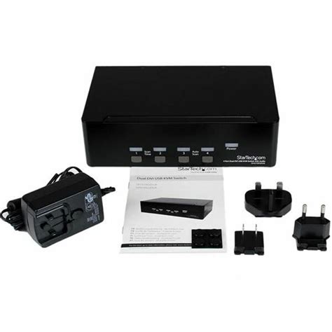 Startech 4 Port Dual Dvi Usb Kvm Switch With Audio And Usb 2 0 Hub Sv431dd2dua